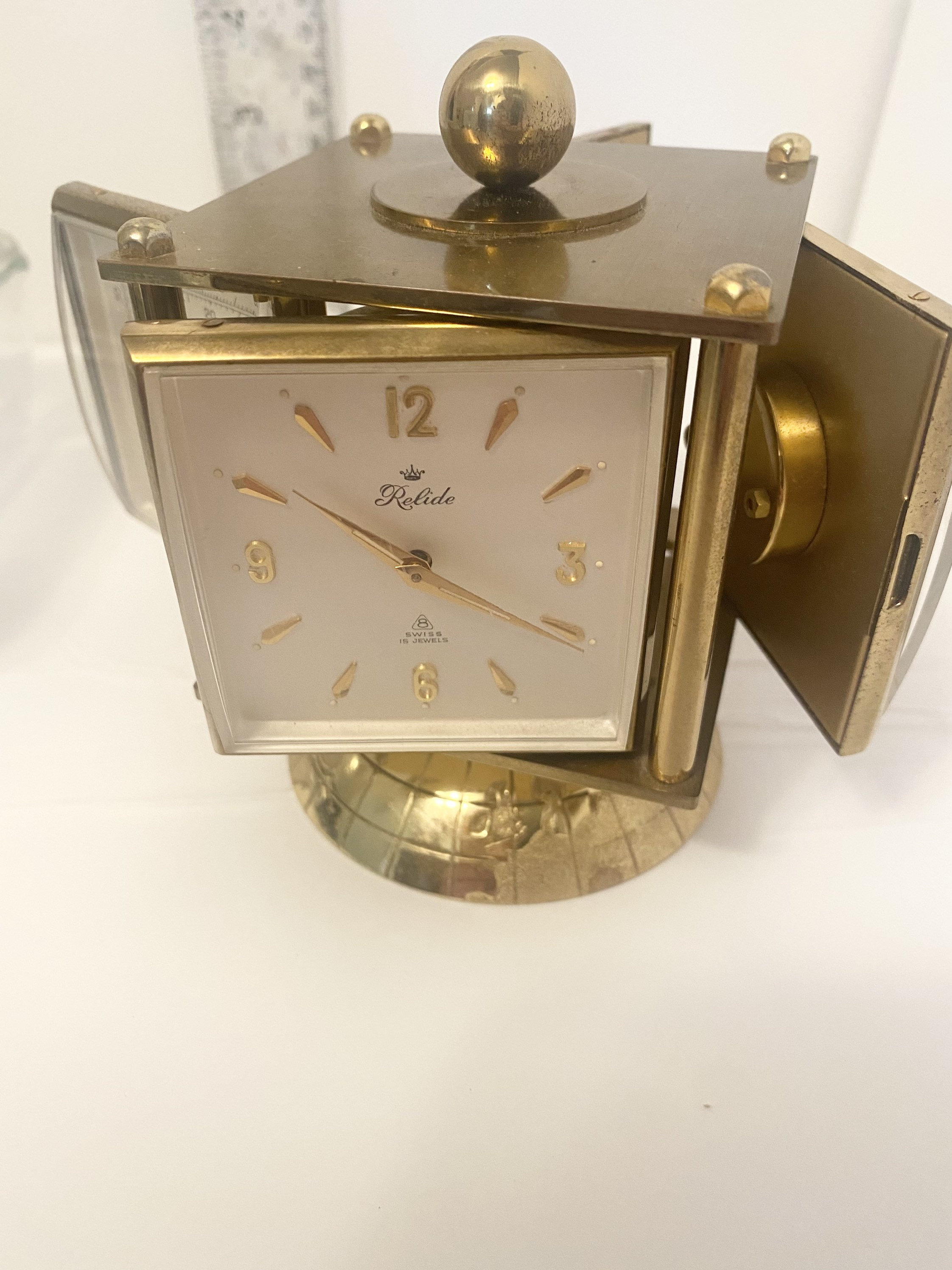 RARE Vintage Relide Swiss Made Tabletop Clock and Weather Station Globe ...