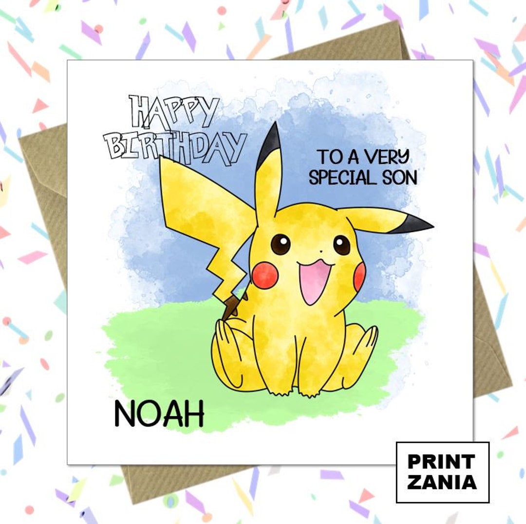 Personalised Pikachu Pokémon Birthday Card Any Age Age Relationship Son ...