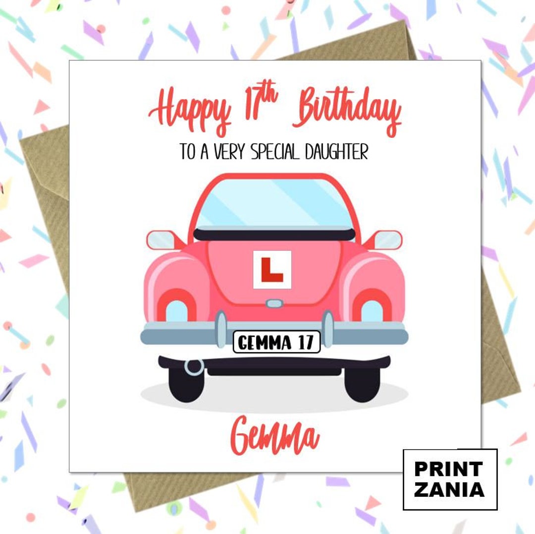 Personalised Girls 17th Learner Driver Birthday Card Pink Daughter ...