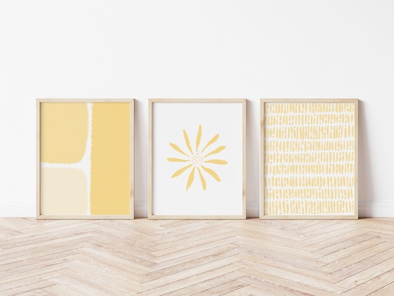 Set of Three Yellow Prints Digital Download PRINTABLE Wall - Etsy