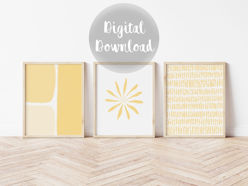 Set of Three Yellow Prints, Digital Download, PRINTABLE Wall Art ...