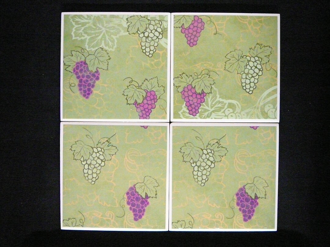Grapes Ceramic Tile Coasters Set of 4 - Etsy