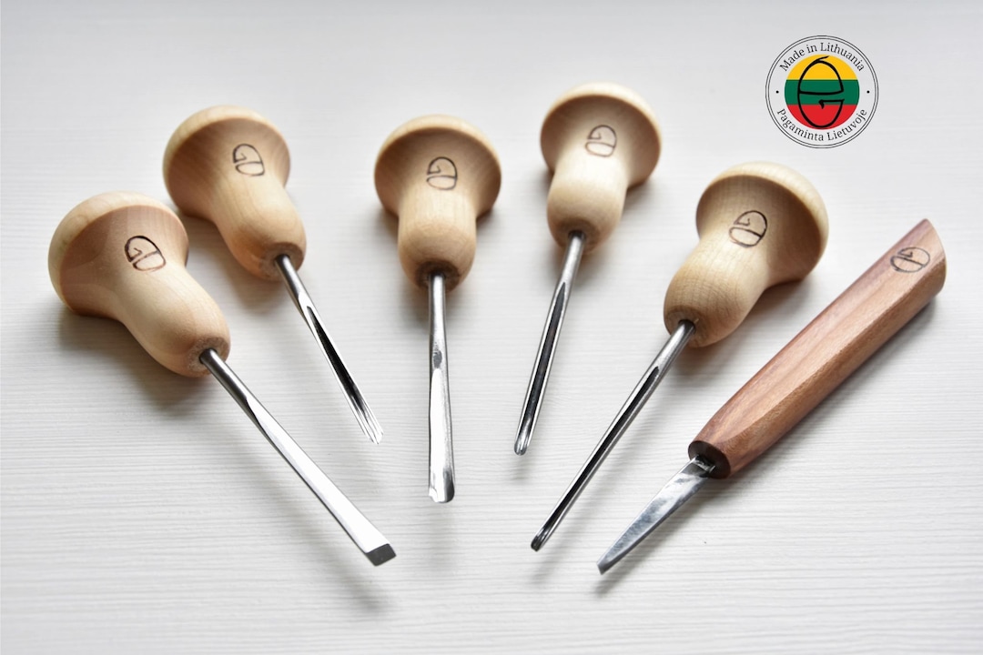 Linocut Carving Tool Set 6 Pcs. Handmade Wood Carving Tools. Detail ...