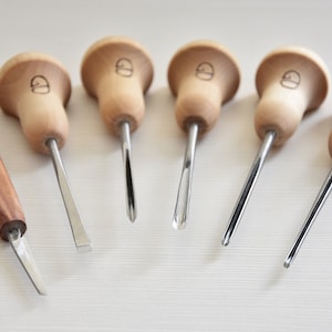 Linocut Carving Tool Set 6 Pcs. Handmade Wood Carving Tools. Detail ...