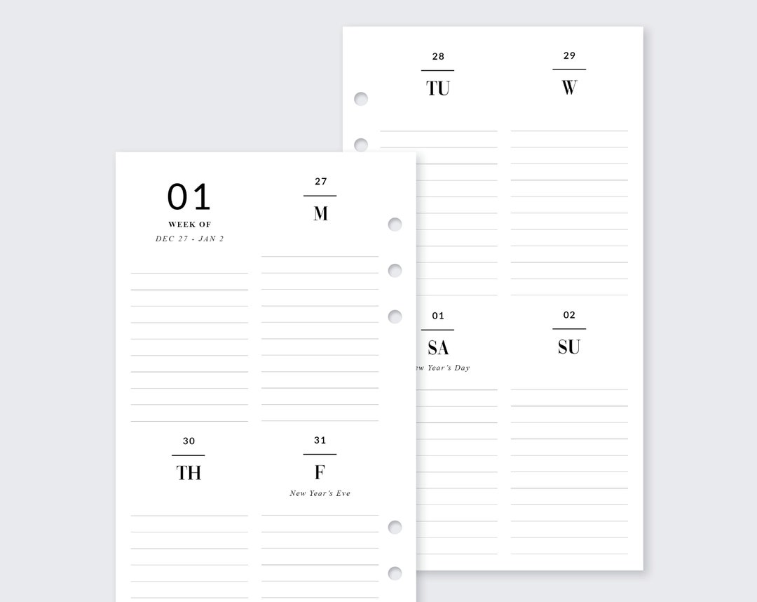 Printed Personal Weekly Filofax Planner Inserts for Ring - Etsy