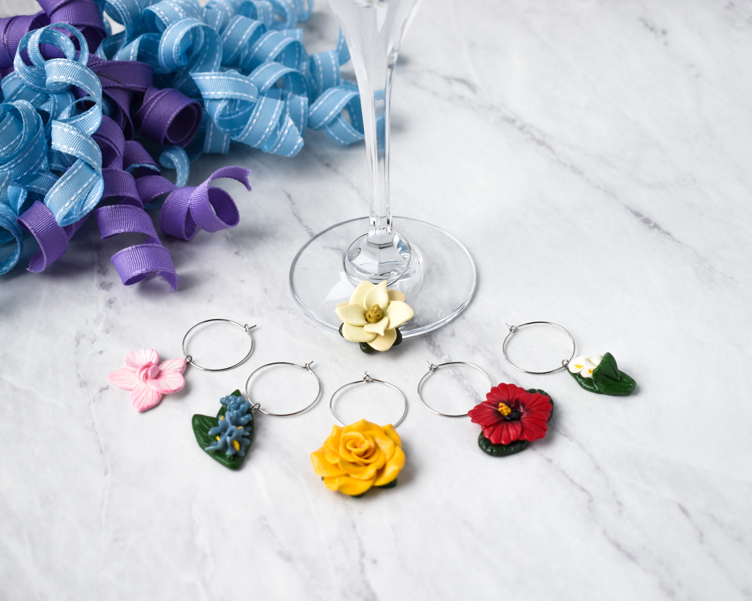 Flower Wine Glass Charm Markers Unique Wine Gift - Etsy