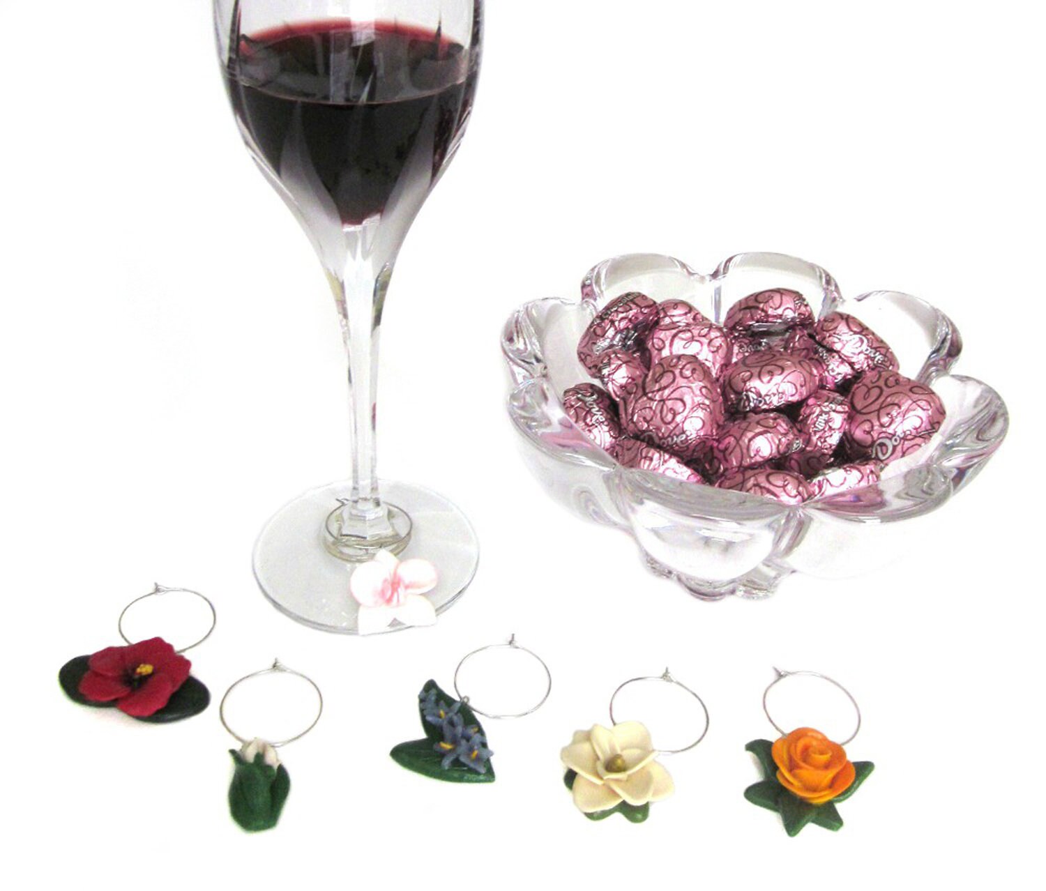 Flower Wine Glass Charm Markers Unique Wine Gift | Etsy
