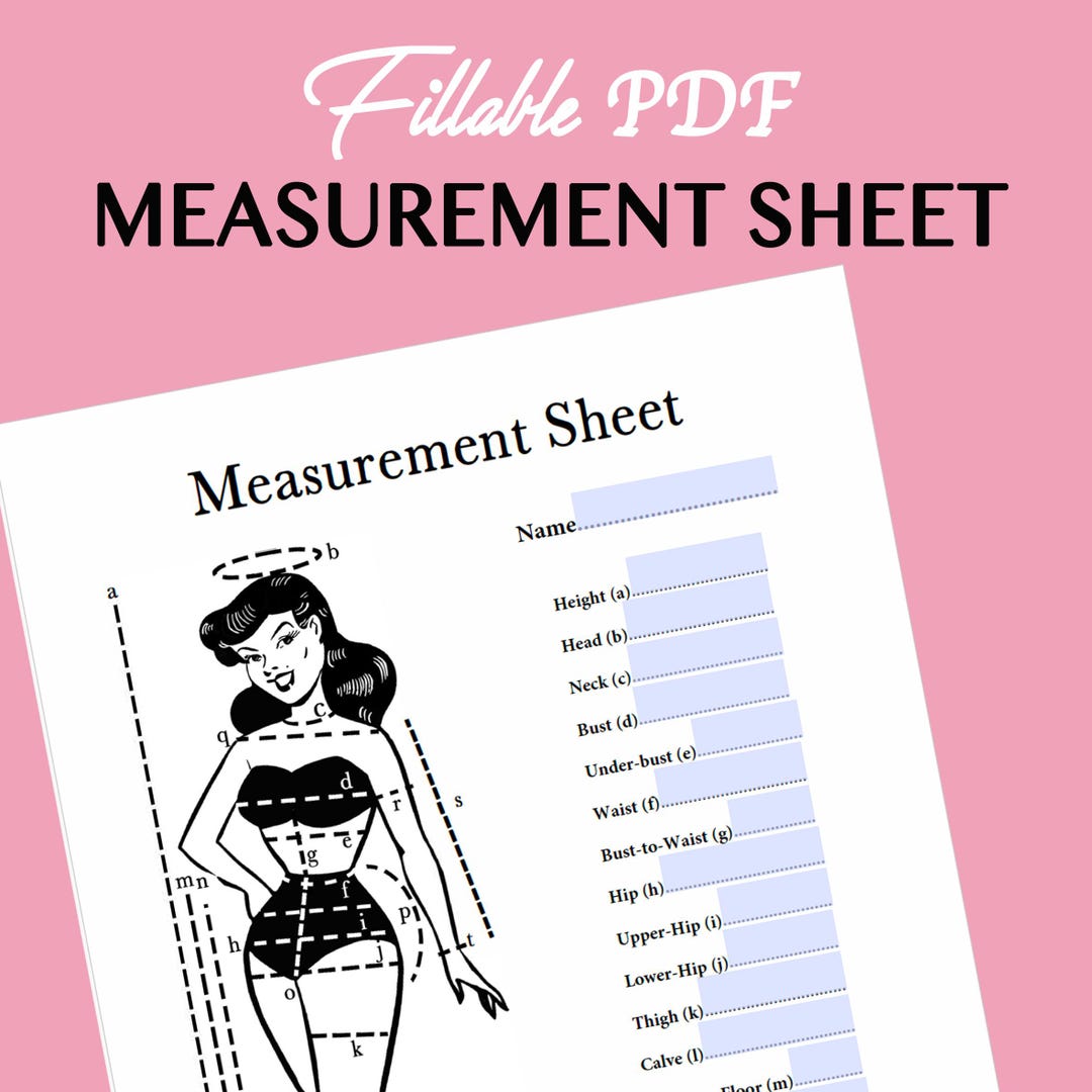 Fillable PDF Form Sewing Measurement Sheet Digital Download Sewing ...