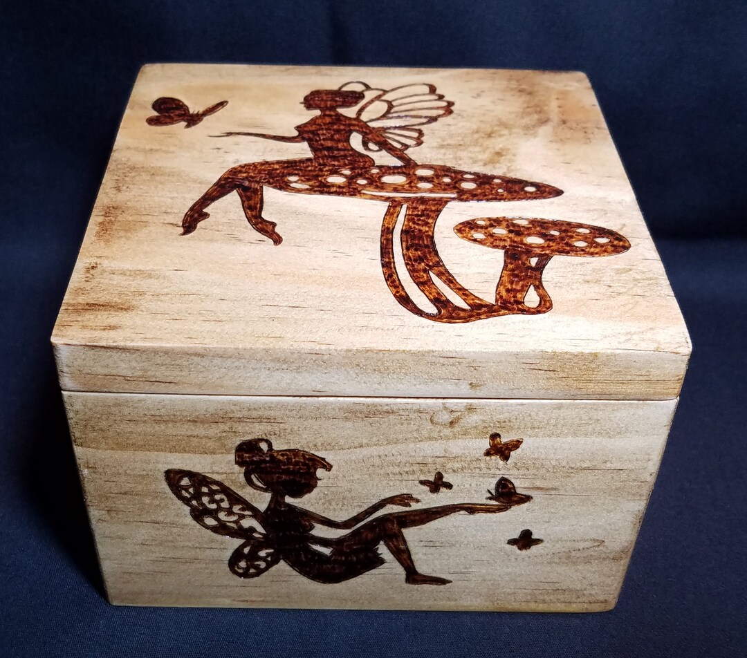 Handmade Wood Burned Fairies Gift Box, Keepsake Box, Trinket Box ...
