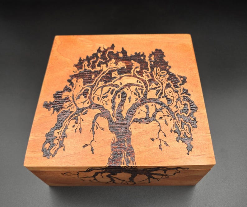 Handmade Wood Burned Tree of Life Gift Box, Keepsake Box, Trinket Box ...
