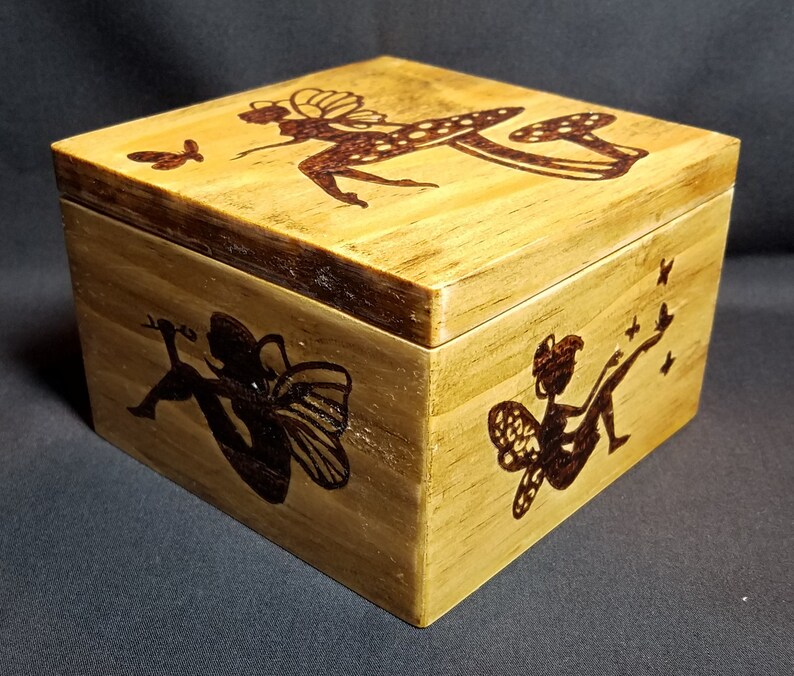 Handmade Wood Burned Fairies Gift Box, Keepsake Box, Trinket Box ...