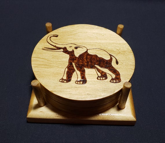 Handmade Wood Burned Elephant Coasters - Etsy