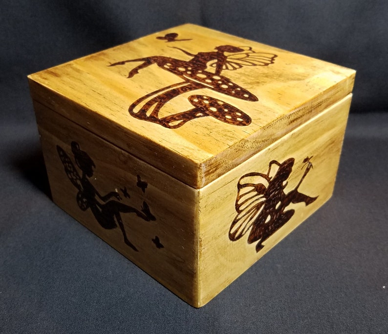 Handmade Wood Burned Fairies Gift Box, Keepsake Box, Trinket Box ...