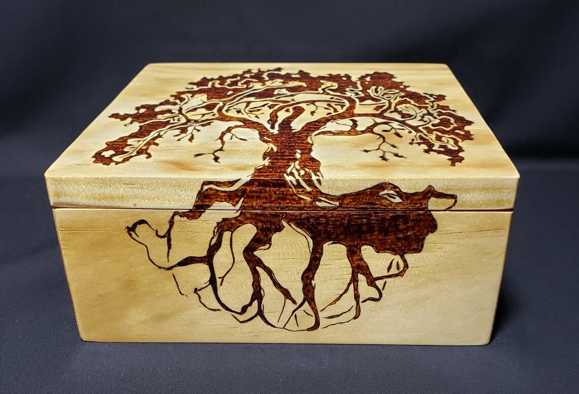 Handmade Wood Burned Tree of Life Gift Box, Keepsake Box, Trinket Box ...