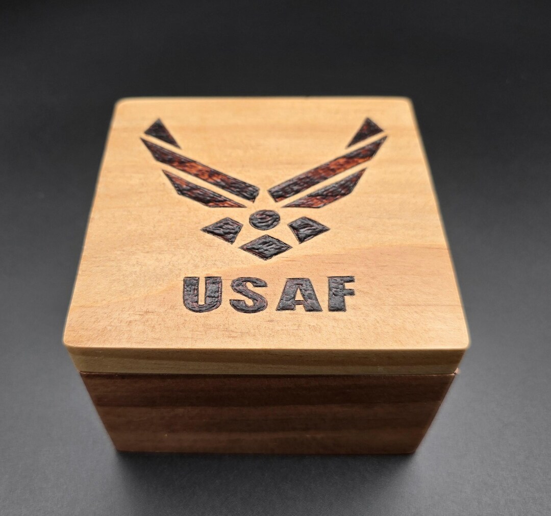 Handmade Wood Burned Air Force Gift Box, Keepsake Box, Trinket Box ...