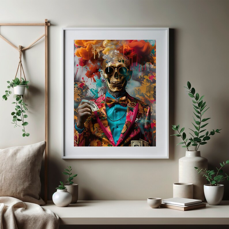 Skeleton Wall Art, Skull Art Print, Abstract Art, Pop Art, Surrealism ...