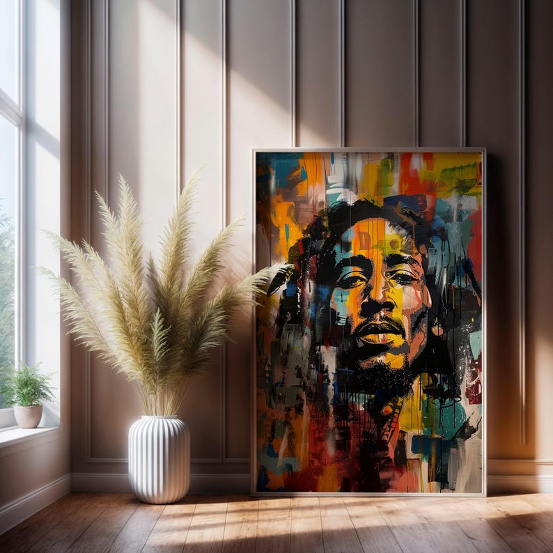 Bob Marley Wall Art, Abstract Portrait Print, Reggae Music Decor - Etsy