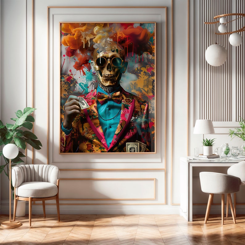 Skeleton Wall Art, Skull Art Print, Abstract Art, Pop Art, Surrealism ...