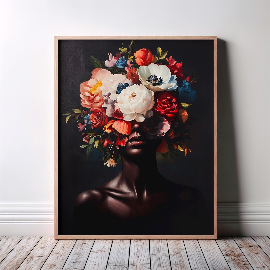 Flower Head Wall Art, Woman Floral Decor Head Wall Art Canvas Print ...