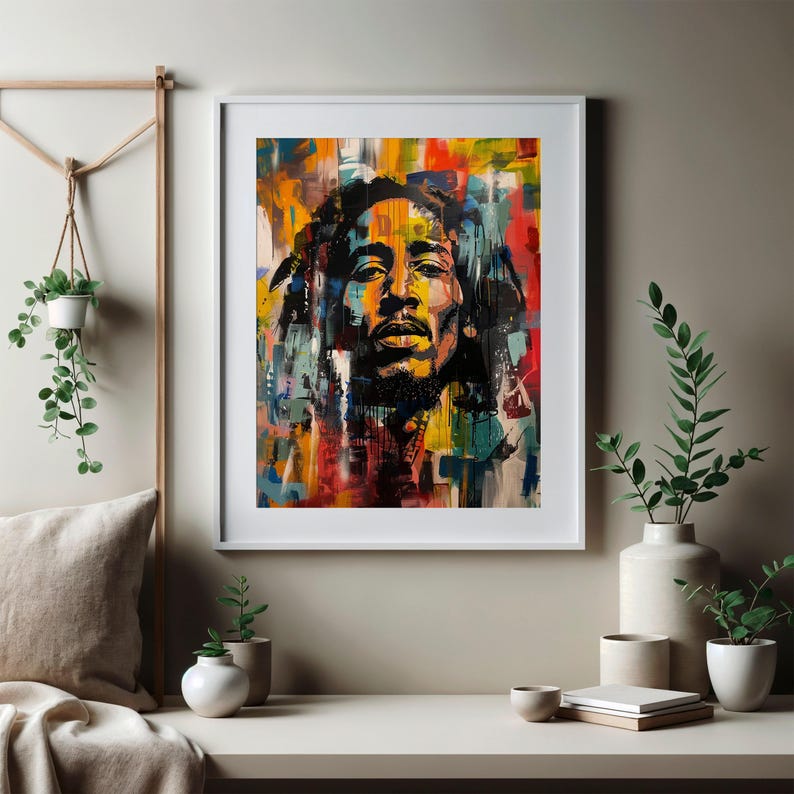 Bob Marley Wall Art, Abstract Portrait Print, Reggae Music Decor - Etsy