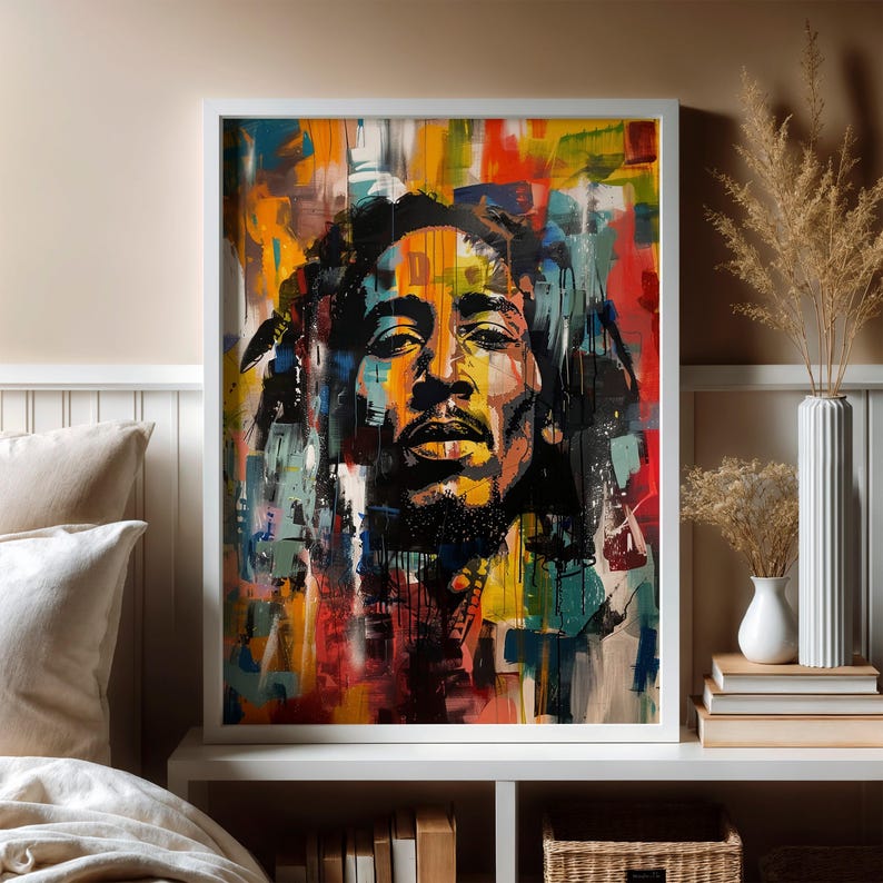 Bob Marley Wall Art, Abstract Portrait Print, Reggae Music Decor - Etsy