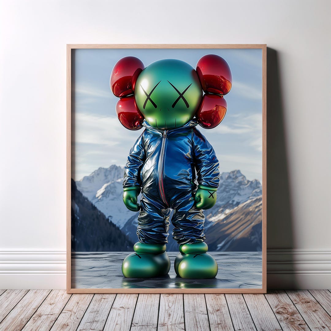 KAWS Inspired Metallic Green Wall Art Poster, Kaws Poster, Kaws Print ...
