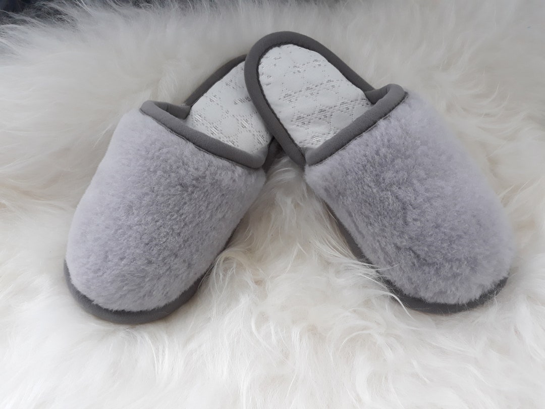 Alpaca Wool Womens/ Mens Slippers - Winter Grey Flip Flops Booties ...