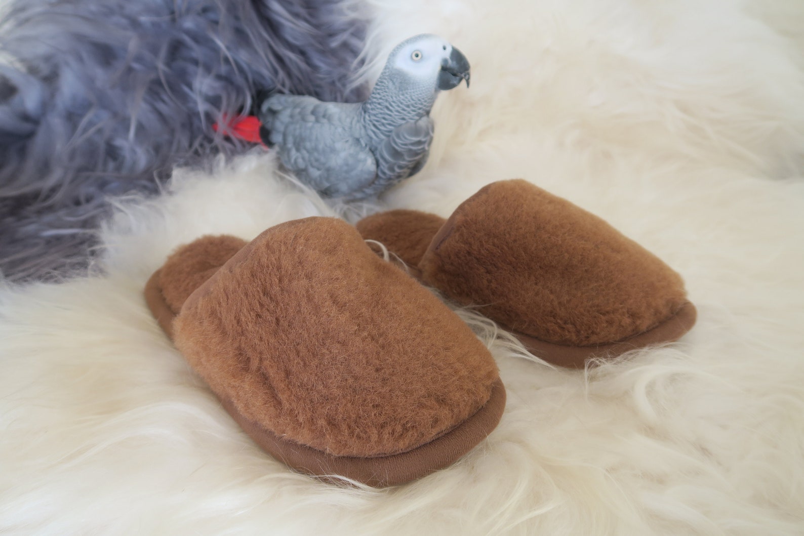 Camel Brown Wool Womens/ Mens Slippers - Ladies Sheepskin Flip Flops ...