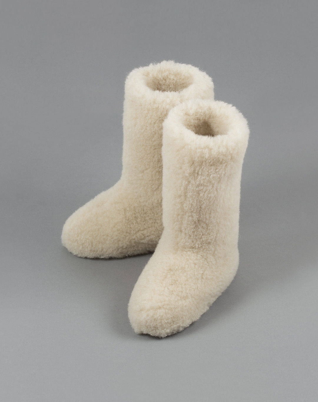 Womens/ Mens White Tall Merino Pure Sheeps Wool Slippers/ Ladies Boots ...