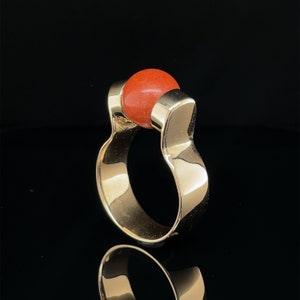 Vintage Red Coral Ring, Natural Red Coral Ring, Hugh Red Coral Ball ...