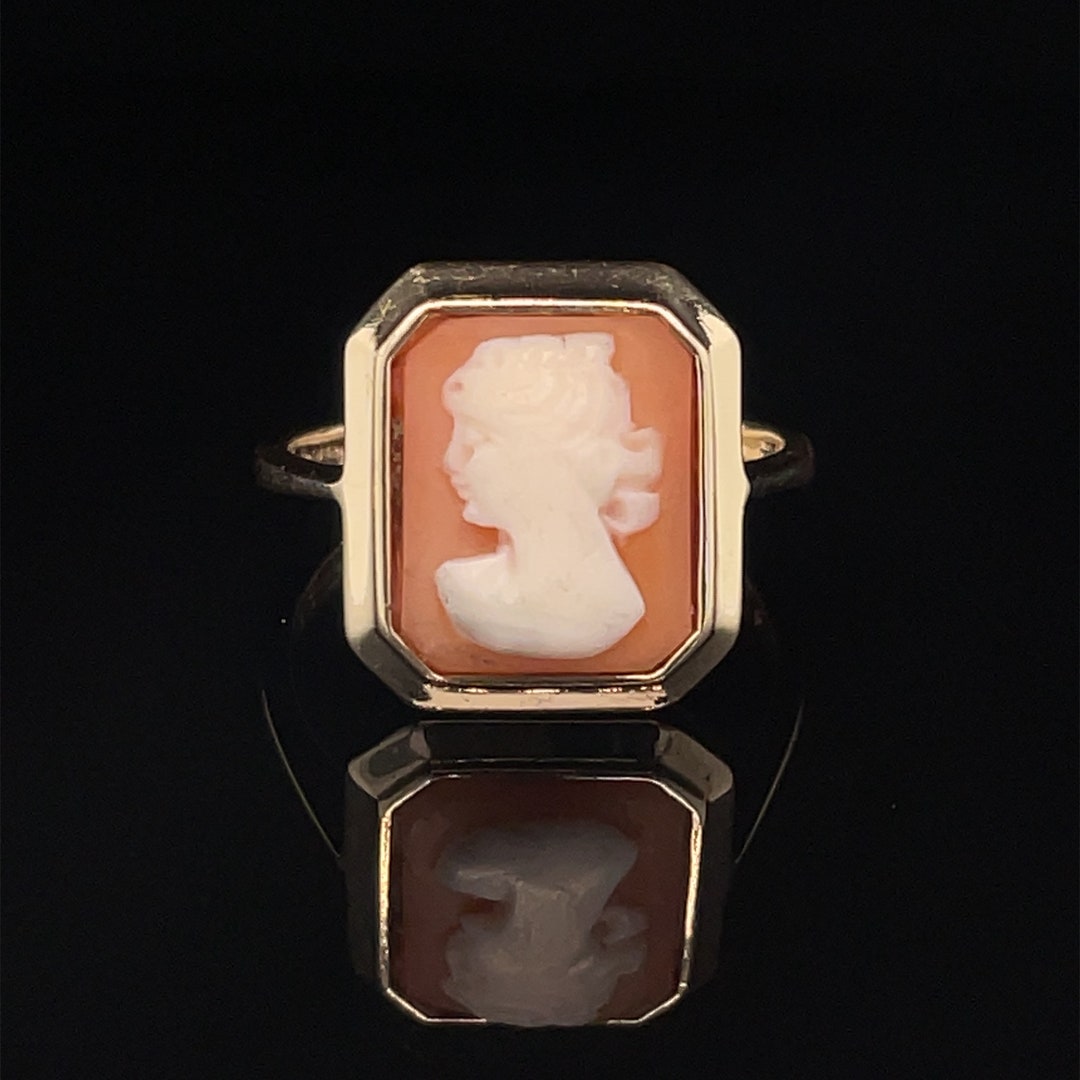 Vintage Cameo Ring, Gold Cameo Ring Rectangular Cameo Ring, Yellow Gold ...