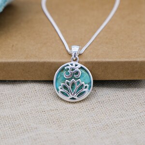 Silver Turquoise OM Pendant With 18 Chain, 925 Sterling Silver Lotus ...