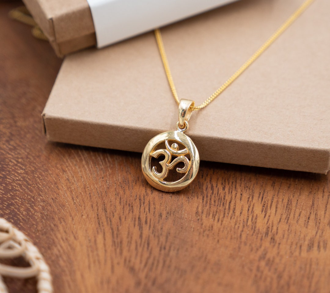 Gold OM Necklace, 925 Sterling Silver Gold Plated AUM Symbol Spiritual ...