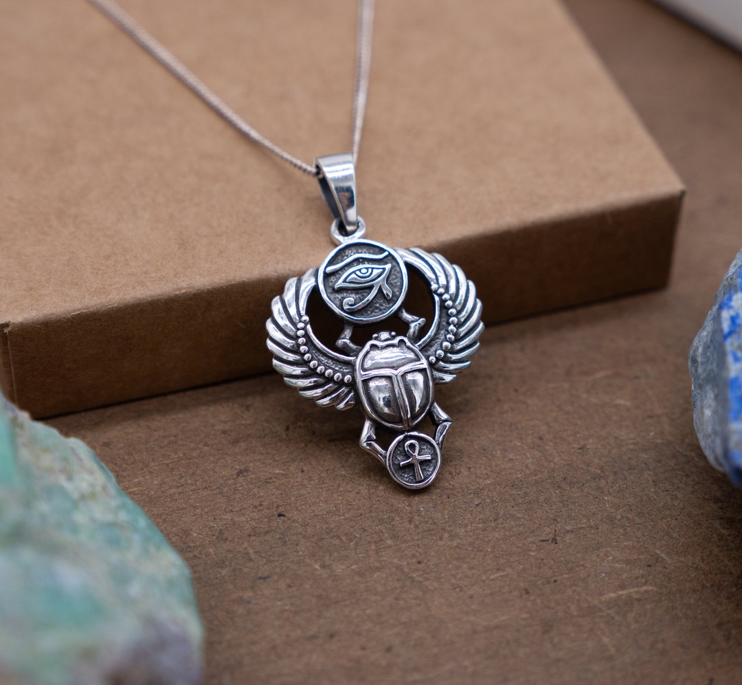 Silver Scarab Beetle Pendant Egyptian Horus Eye Beetle - Etsy