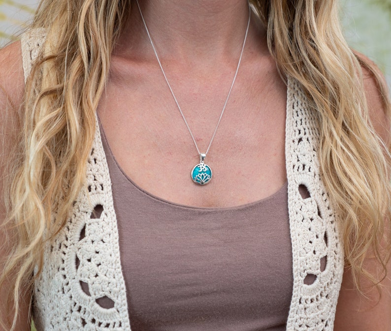Silver Turquoise OM Pendant With 18 Chain, 925 Sterling Silver Lotus ...