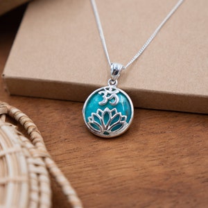 Silver Turquoise OM Pendant With 18 Chain, 925 Sterling Silver Lotus ...
