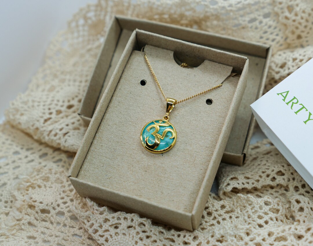 Turquoise OM Necklace 18K Gold Plated OM Symbol Pendant Hippie Style ...