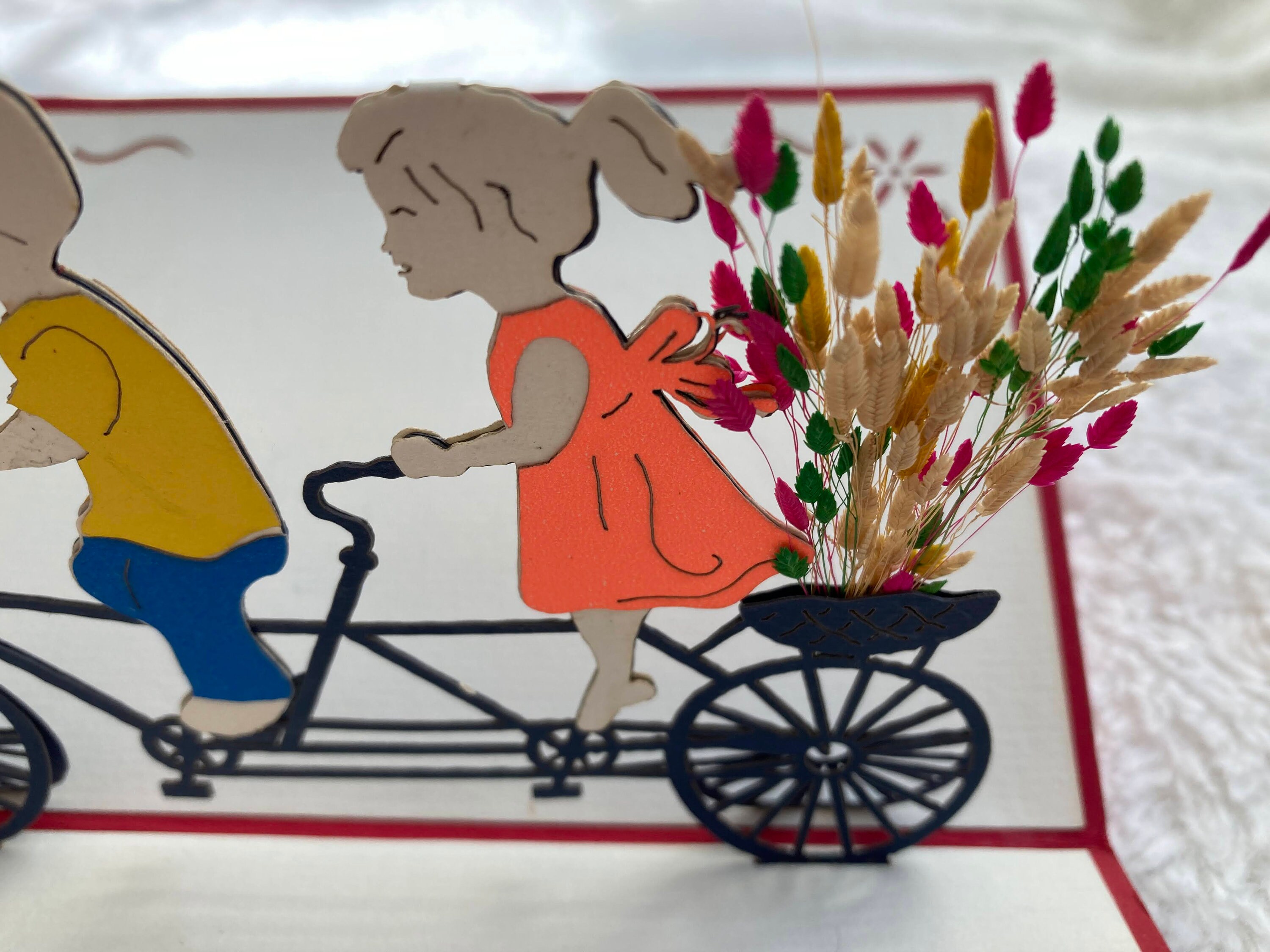 Two Kids on a Tandem Bike Pop-up Card; Childhood Themed Greeting Card ...