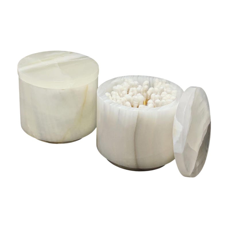Set of 2 White Onyx Canisters – Luxury Natural Stone Bathroom Cotton ...