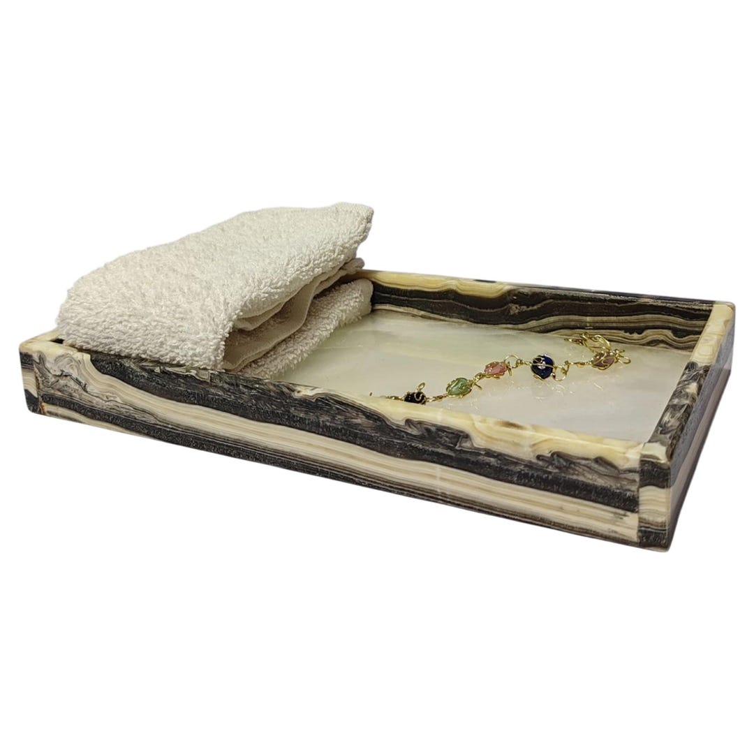 White Onyx Amenity Tray | Rectangular Marble Organizer | Handcrafted ...