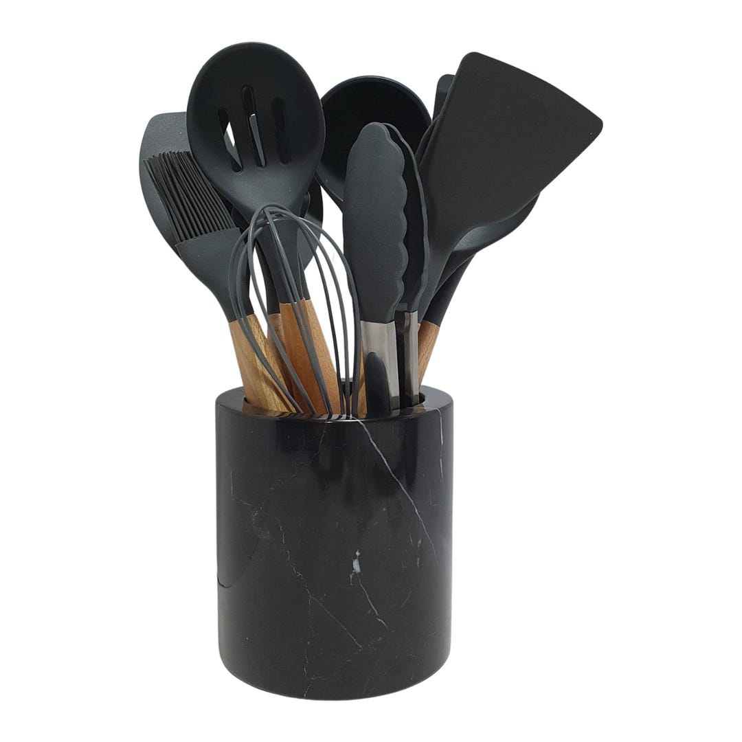Black Marble Utensil Holder – Handcrafted Kitchen Organizer, 13 Cm X 14 ...