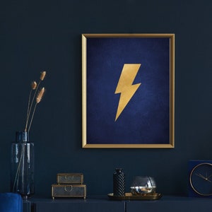 Navy Blue and Gold Lightning Bolt Print, Navy Blue Luxe Wall Decor ...