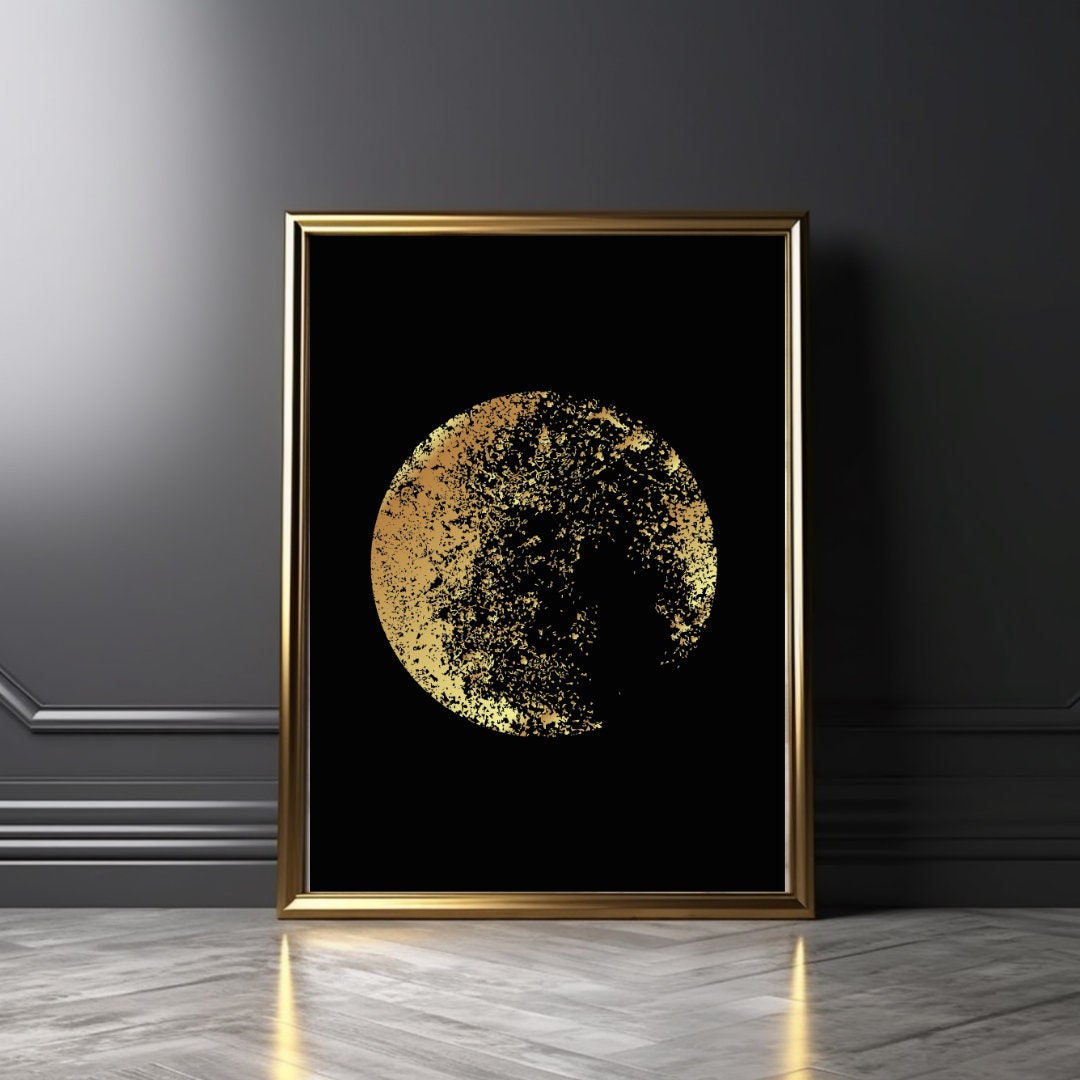 Black and Gold Luxury Moon Print, Dramatic Celestial Wall Art - Etsy