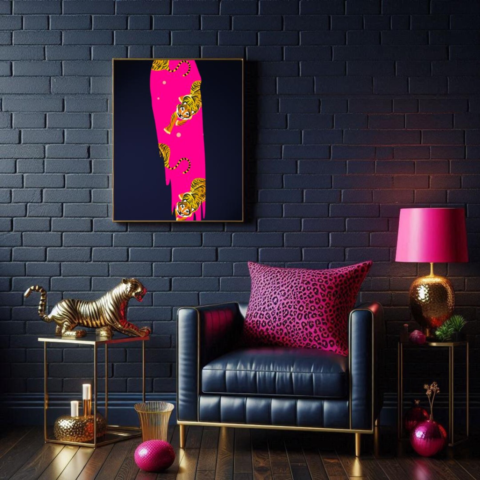Hot Pink Tiger Print | Modern Jungle Wall Art | Bold Tiger Streak ...
