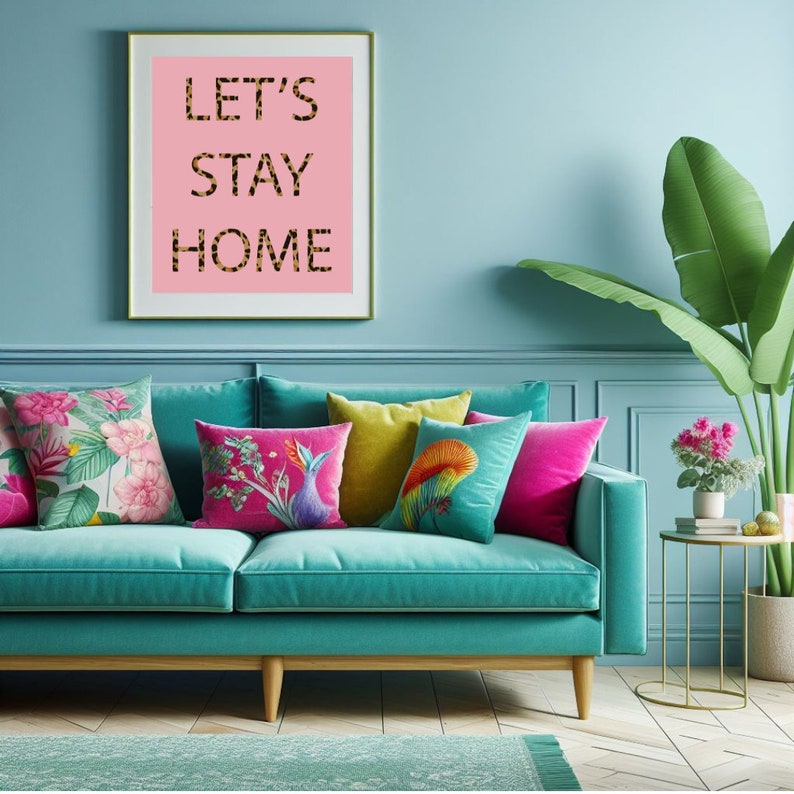 Leopard Print 'let's Stay Home' Typography Wall Art With Pink ...