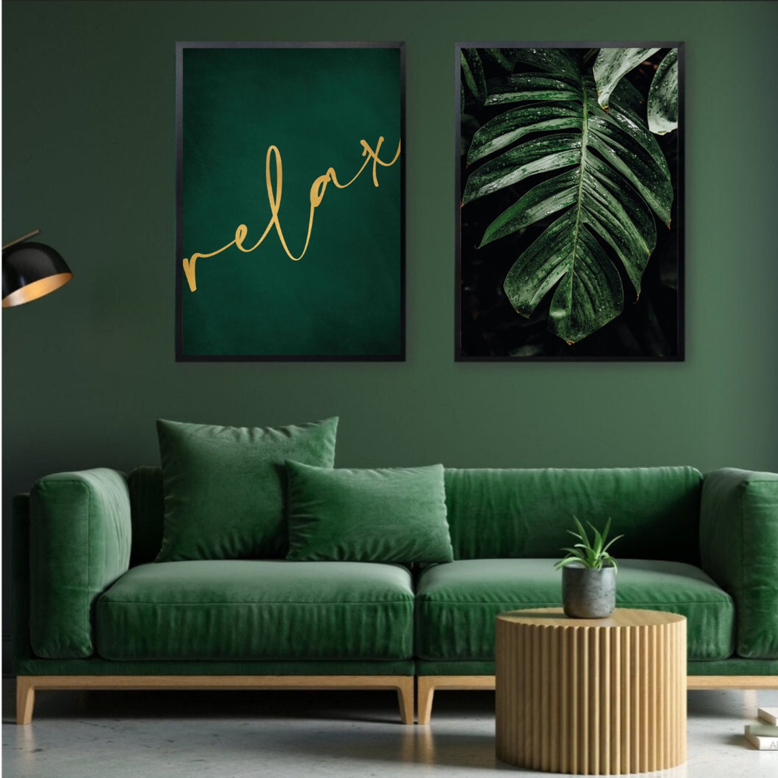 Luxury Dark Green Relaxing Botanical Print Set for Bathroom Decor ...