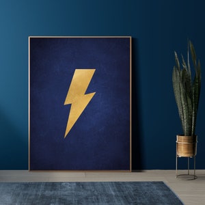 Navy Blue and Gold Lightning Bolt Print, Navy Blue Luxe Wall Decor ...