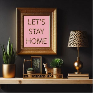 Leopard Print 'let's Stay Home' Typography Wall Art With Pink ...