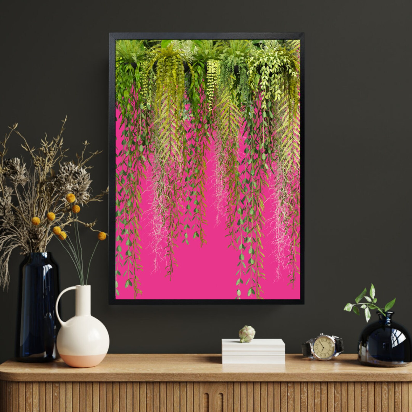 Hot Pink Tropical Hanging Botanical Wall Art | Vibrant Maximalist ...
