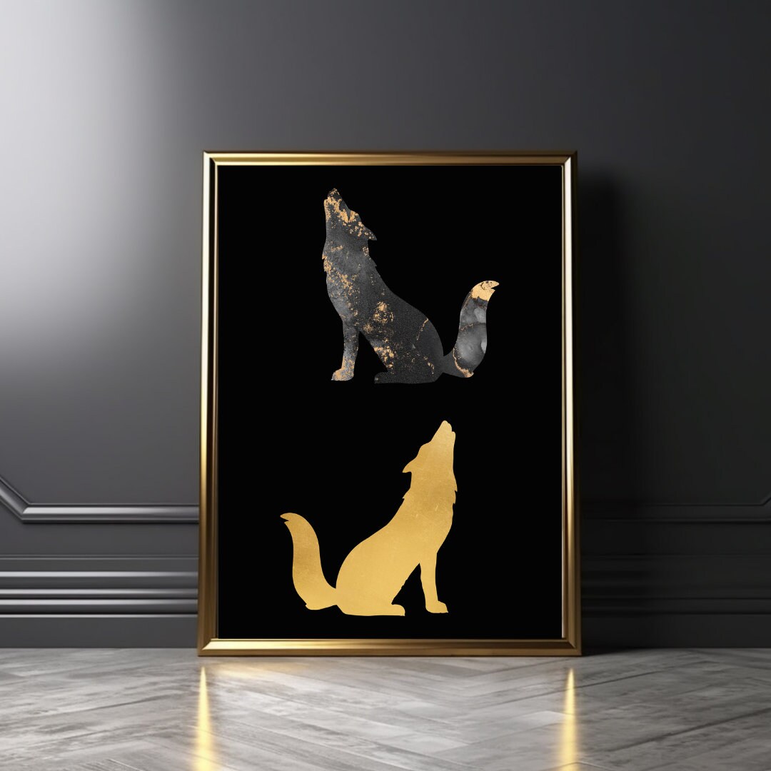 Black and Gold Wolf Wall Art Abstract Wolves Print Fluid Ink Wolf Art ...